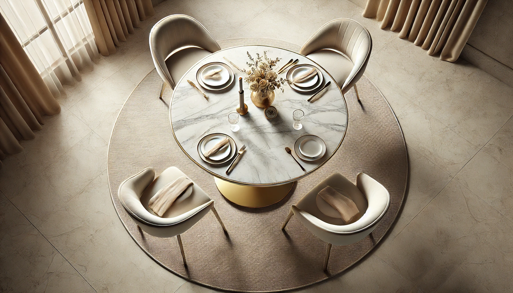 Luxurious Round Marble Dining Table with Golden Base - tarashfurniture.com